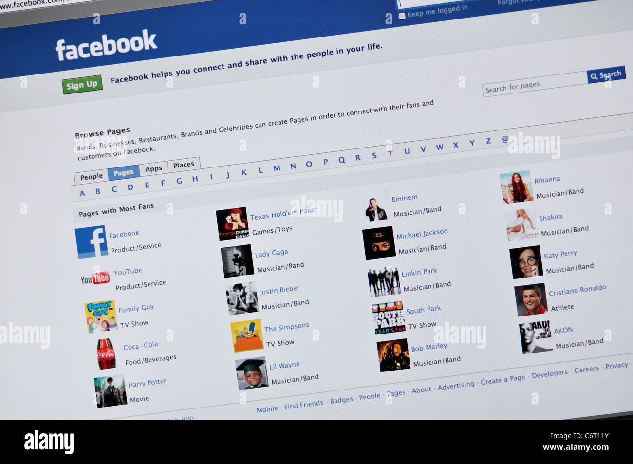 Facebook website - Pages Stock Photo - Alamy