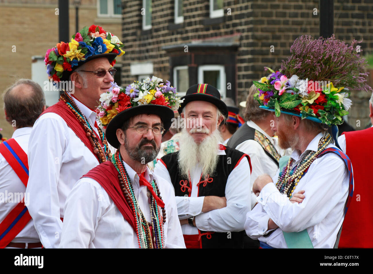 Morris Men prepare for the Saddleworth Rushcart, Uppermill, near Oldham ...