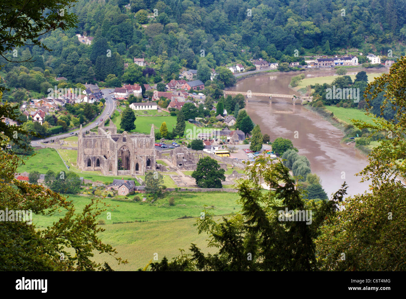 Tintern Abbey from The Devils Pulpit Gloucestershire England Stock ...