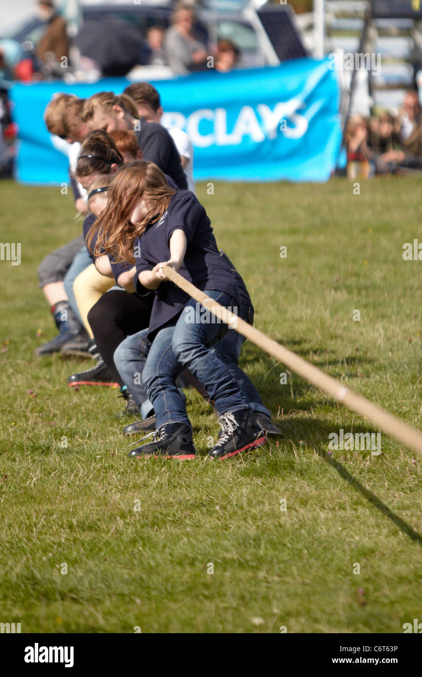 Tug of war competitors wearing ski boots at the Bucks County Show 2011 ...