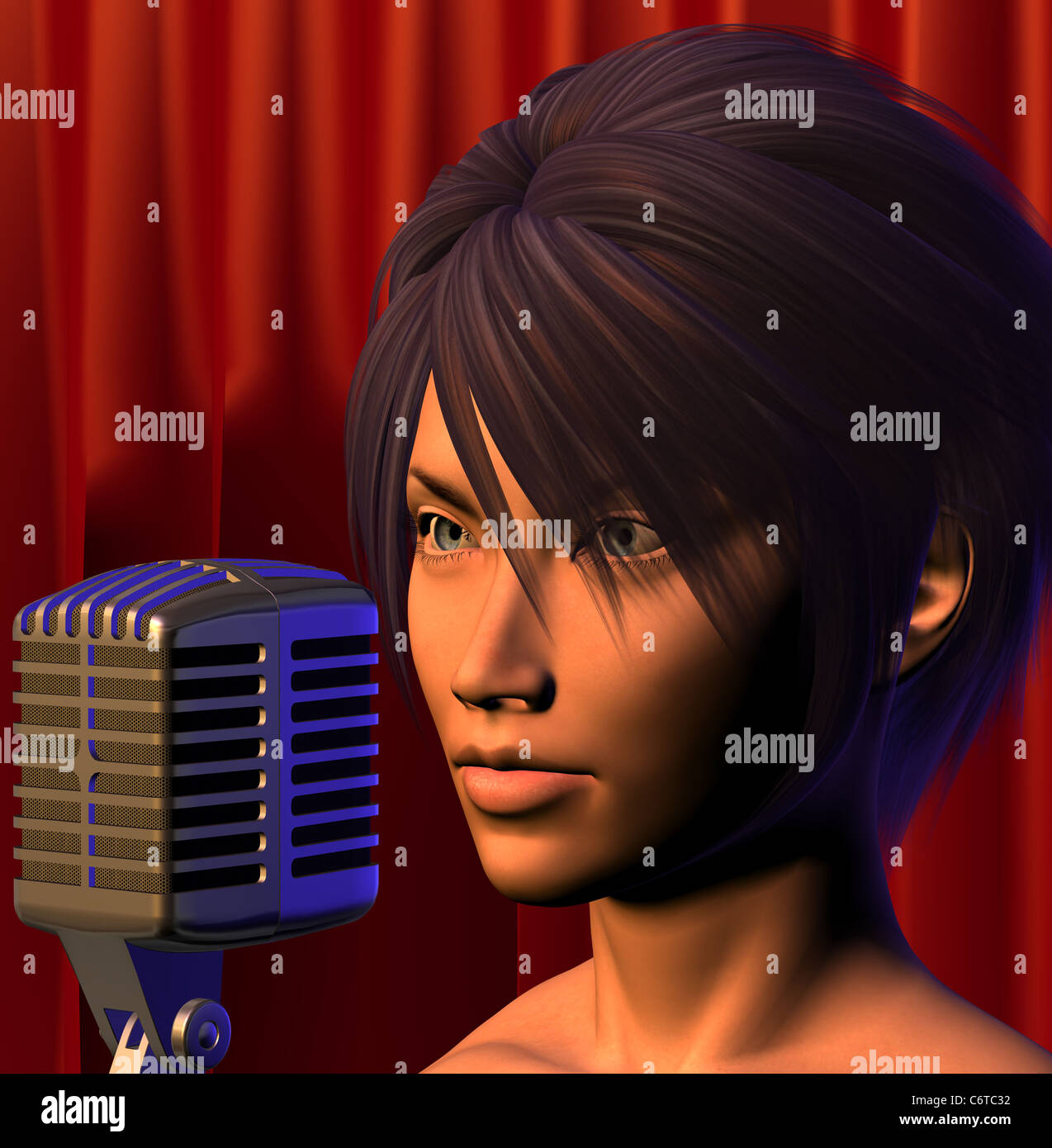 Female singer on concert stage. Digitally created 3d illustration Stock ...