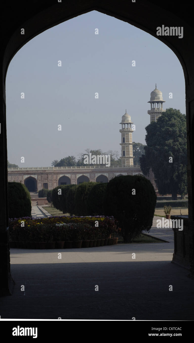 The view through one of the arches of the entrance gate to two of the ...