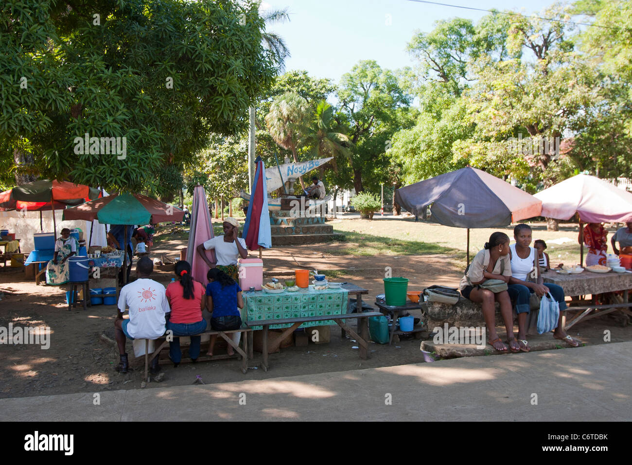 Madagascar, Hell Ville city, Malagasy people market in the street ...