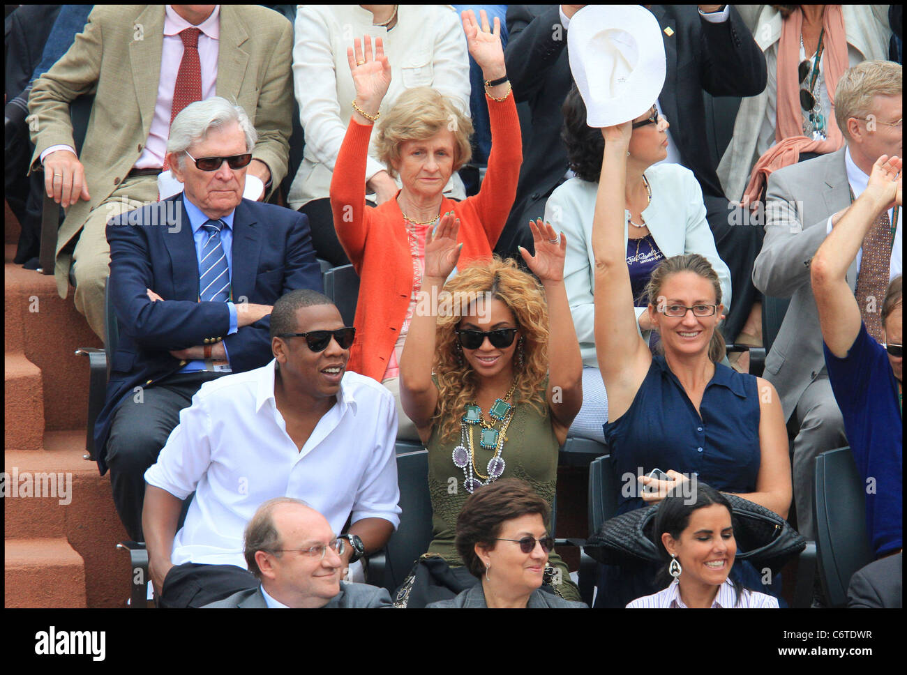 Jay-Z and Beyonce Knowles with Mary Pierce Celebrities watch the men's ...