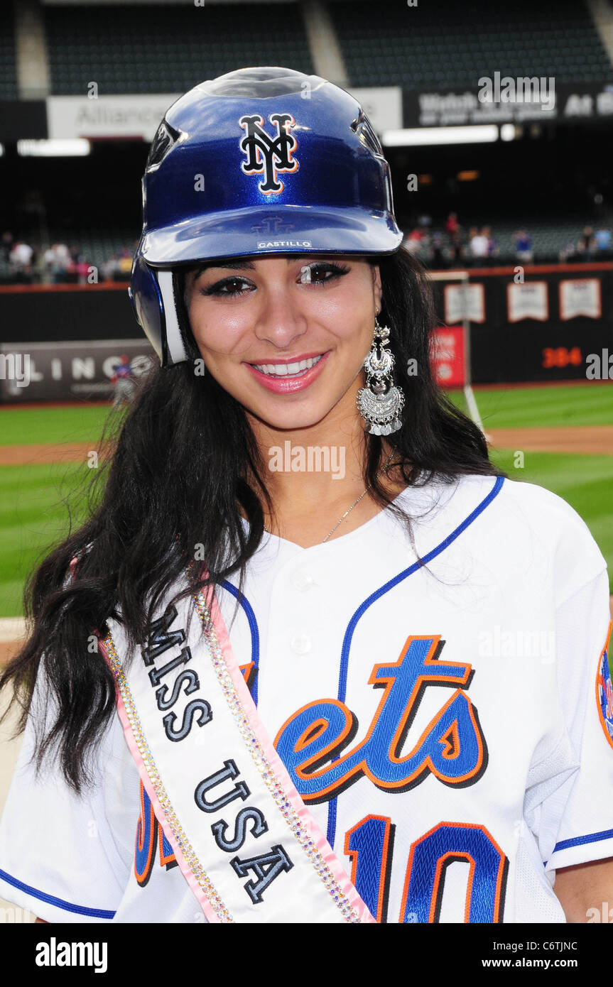 Miss USA 2010, Rima Fakih, attends batting practice with baseball team ...