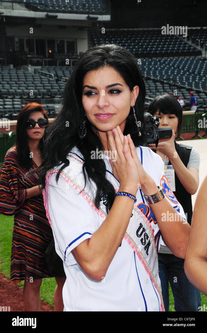 Miss USA 2010, Rima Fakih, attends batting practice with baseball team ...