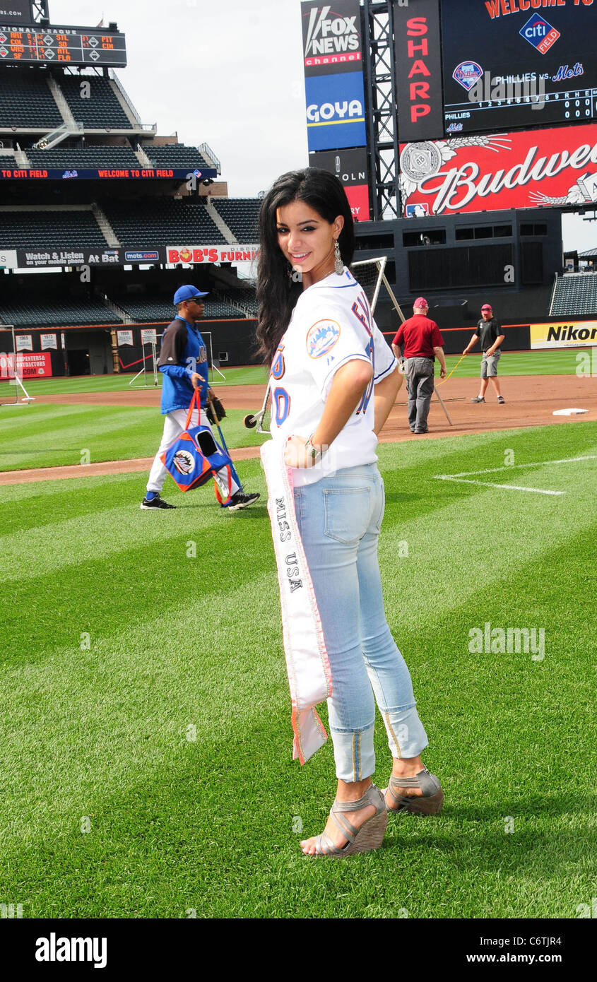 Miss USA 2010, Rima Fakih, attends batting practice with baseball team ...