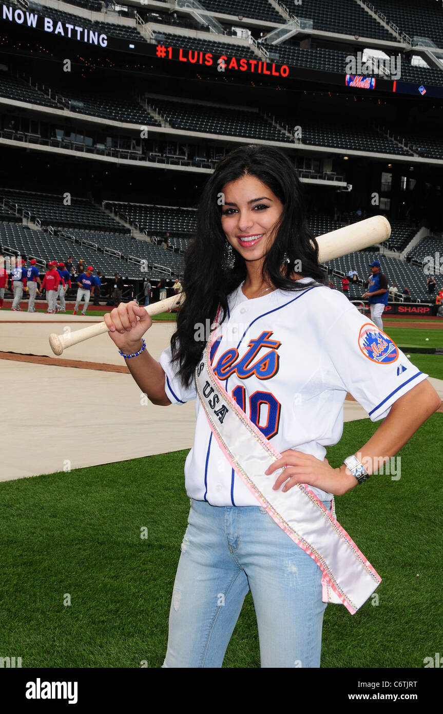 Miss USA 2010, Rima Fakih, attends batting practice with baseball team ...