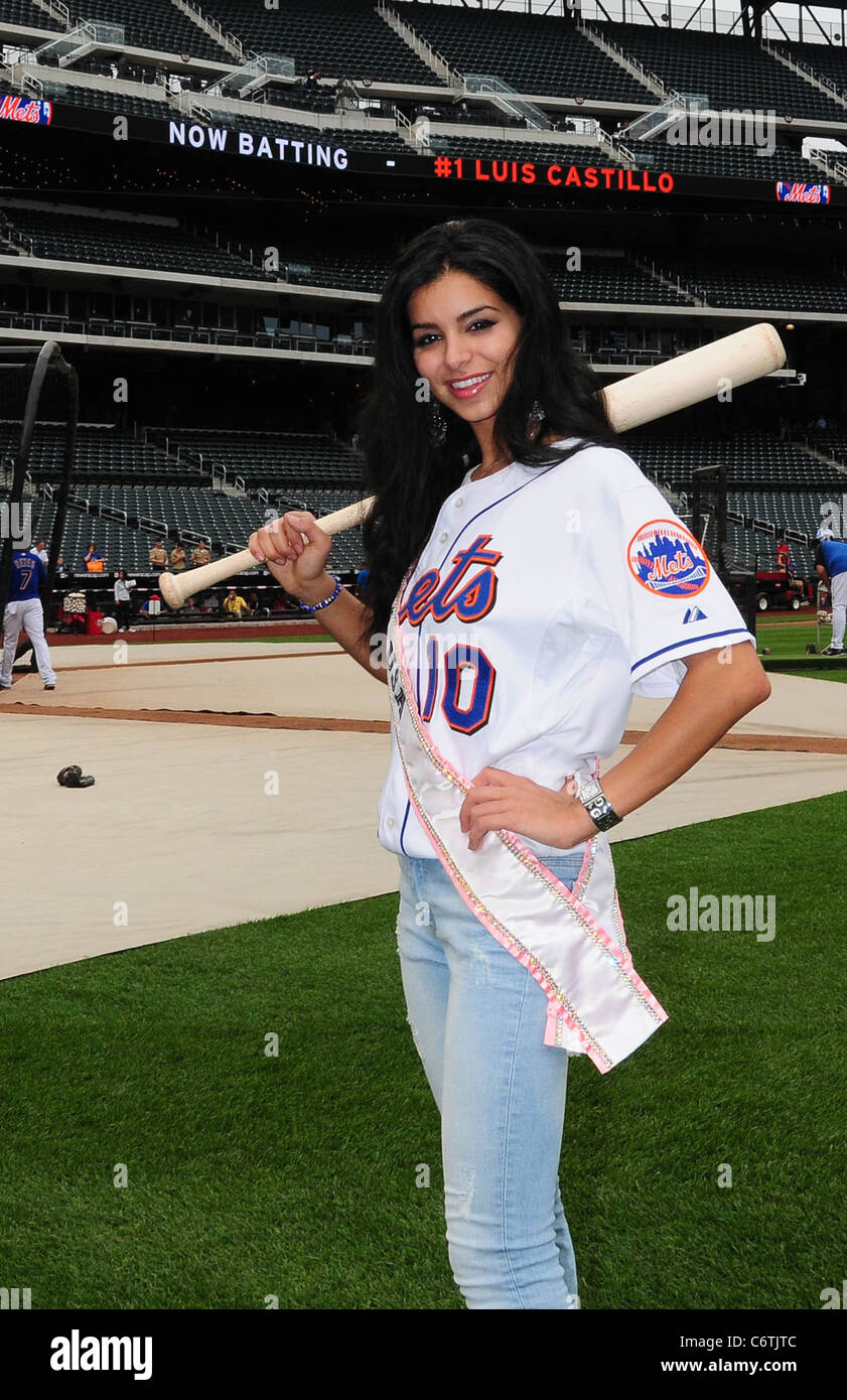 Miss USA 2010, Rima Fakih, attends batting practice with baseball team ...