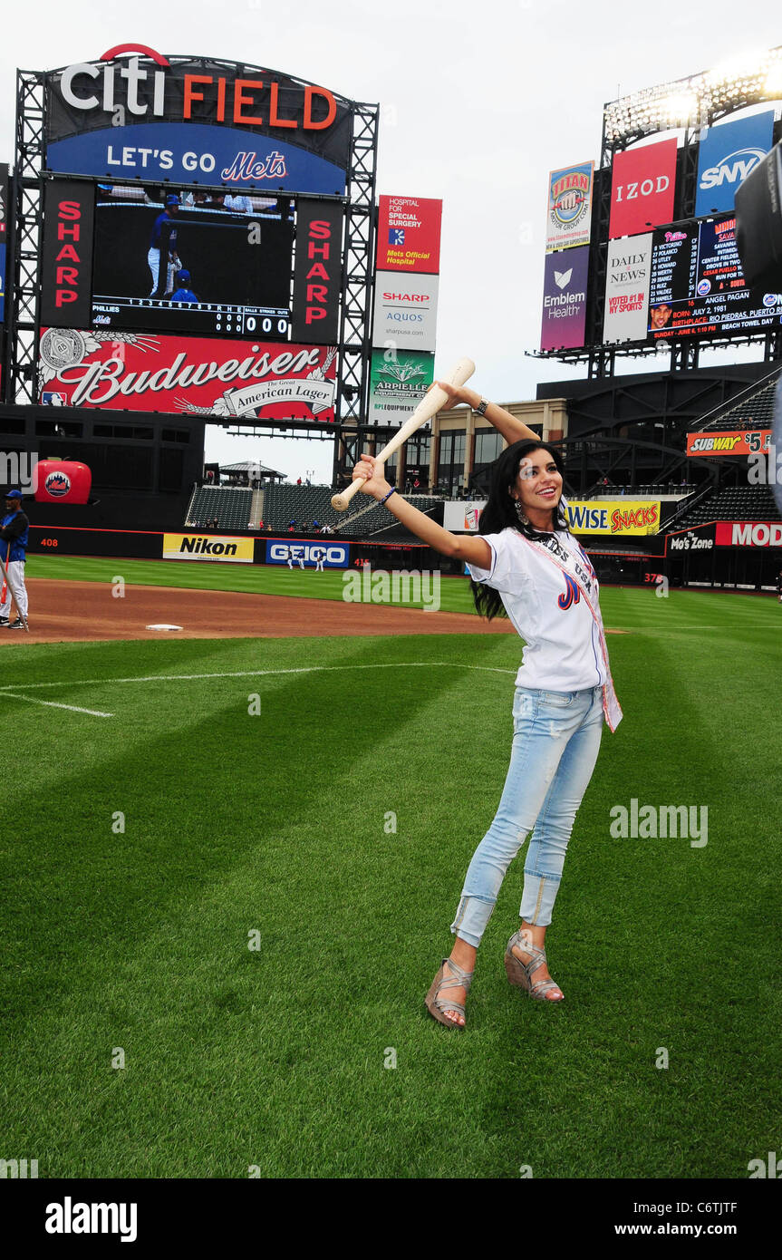 Miss USA 2010, Rima Fakih, attends batting practice with baseball team ...