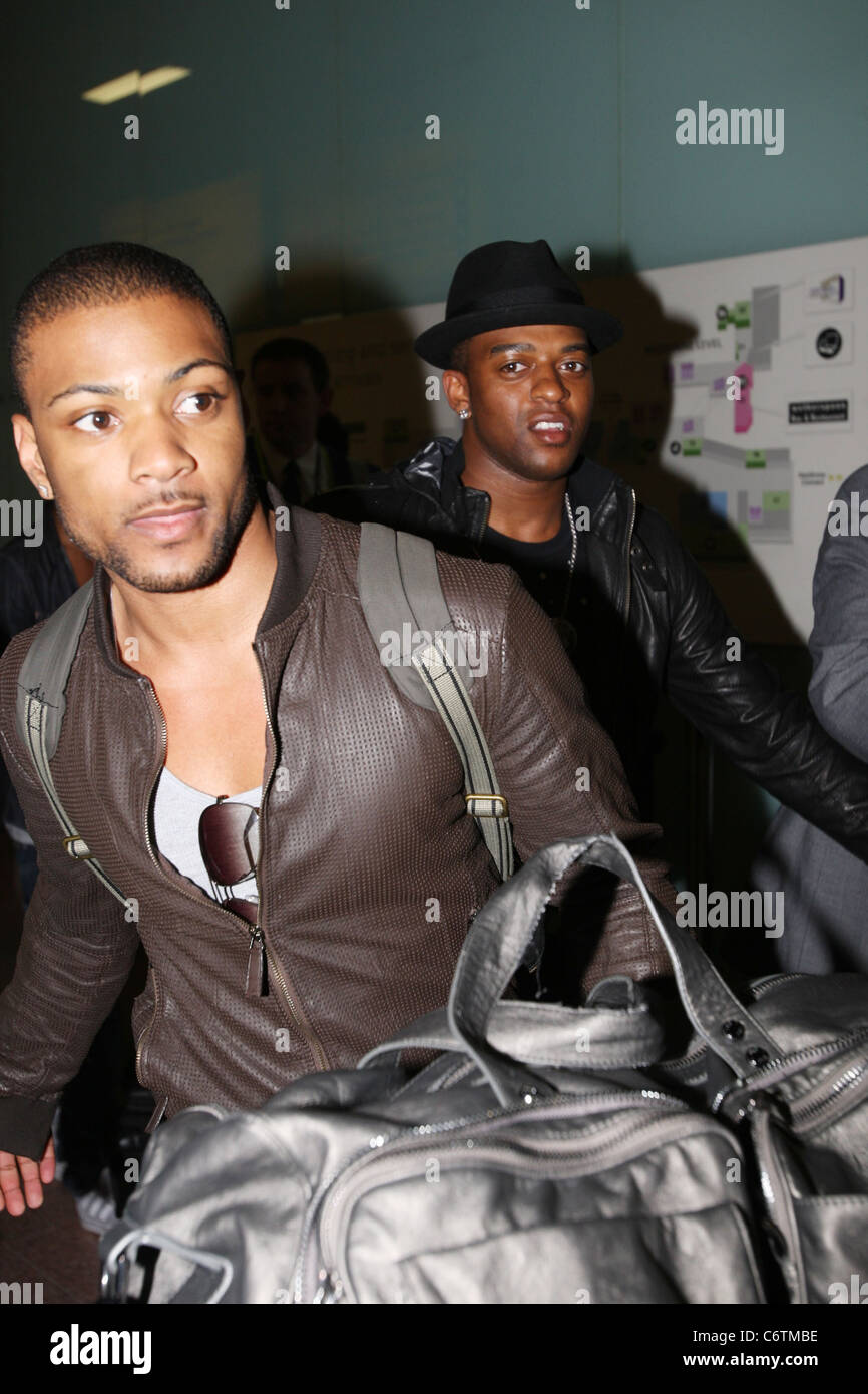 Jonathan Gill, aka JB, and Oritse JLS arrive at Heathrow Airport London ...