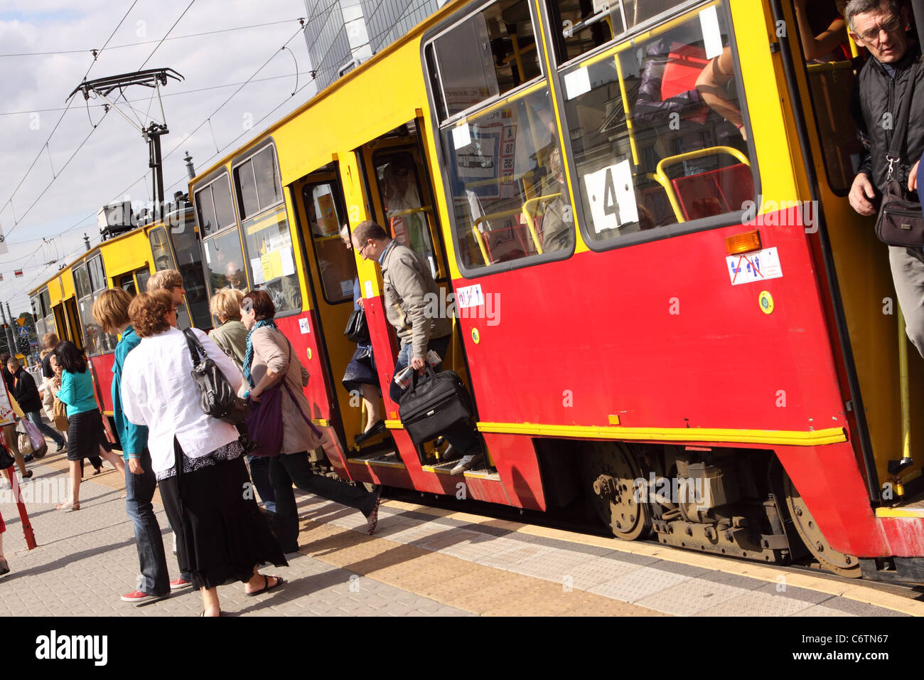 Warsaw tram Poland commuters passengers using public transport Stock ...