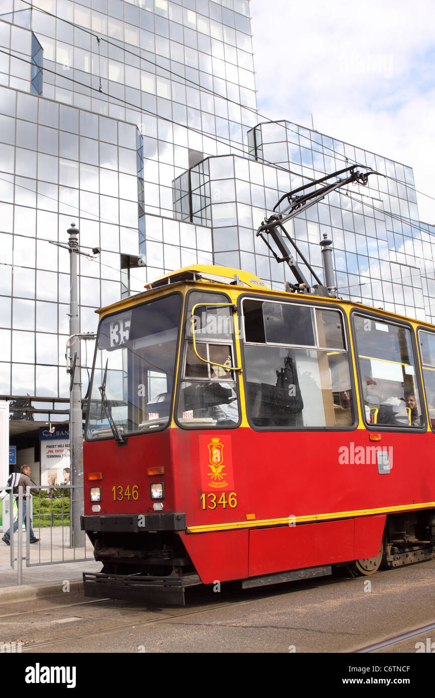 Red yellow tramway warszawa polish city centre polen pologne polska hi ...