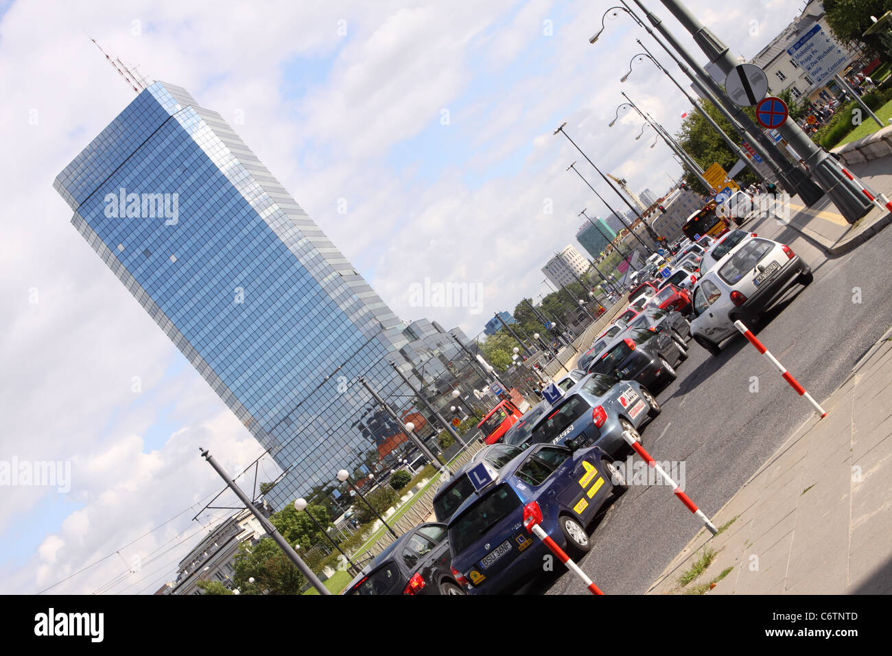 Warsaw Poland traffic jam at Plac Bankowy in the city centre Stock ...