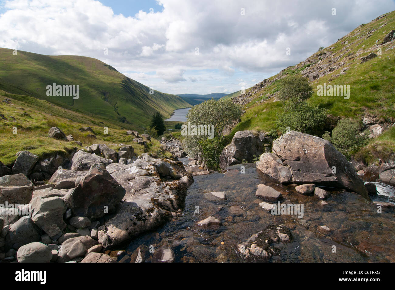 Looking from the top of Talla Water to Talla Water reservoir Stock ...
