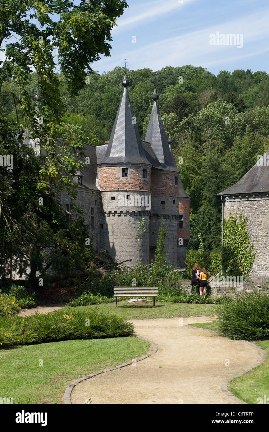 Park near the castle in the town Spontin, Ardennes, Belgium Stock Photo ...
