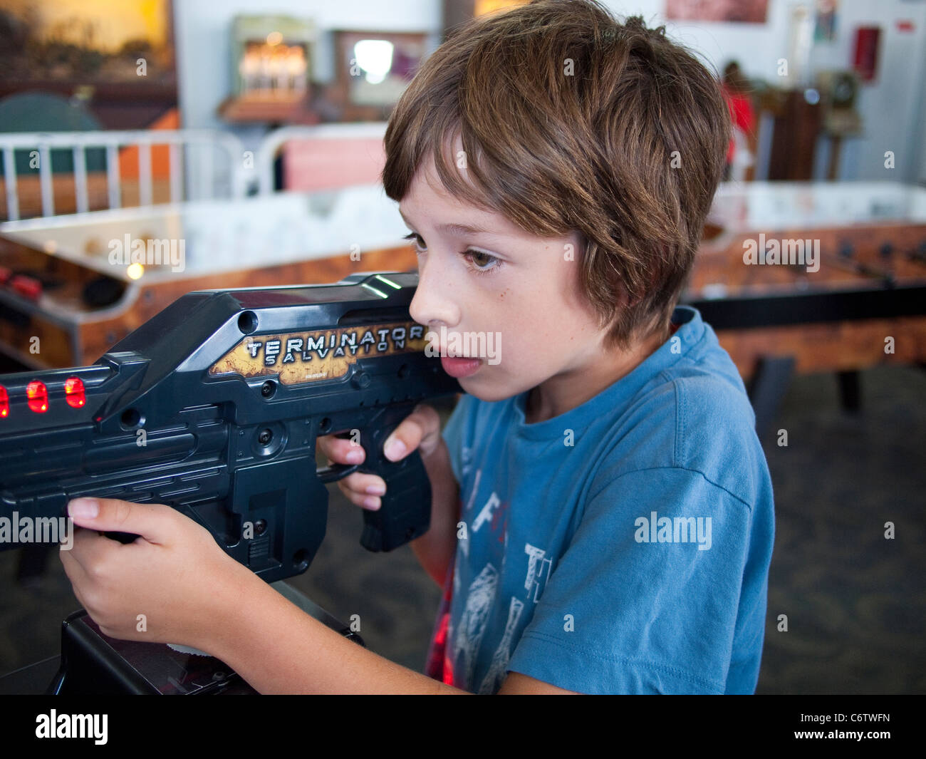 Boy Playing Arcade Shooting Game, San Francisco Stock Photo - Alamy