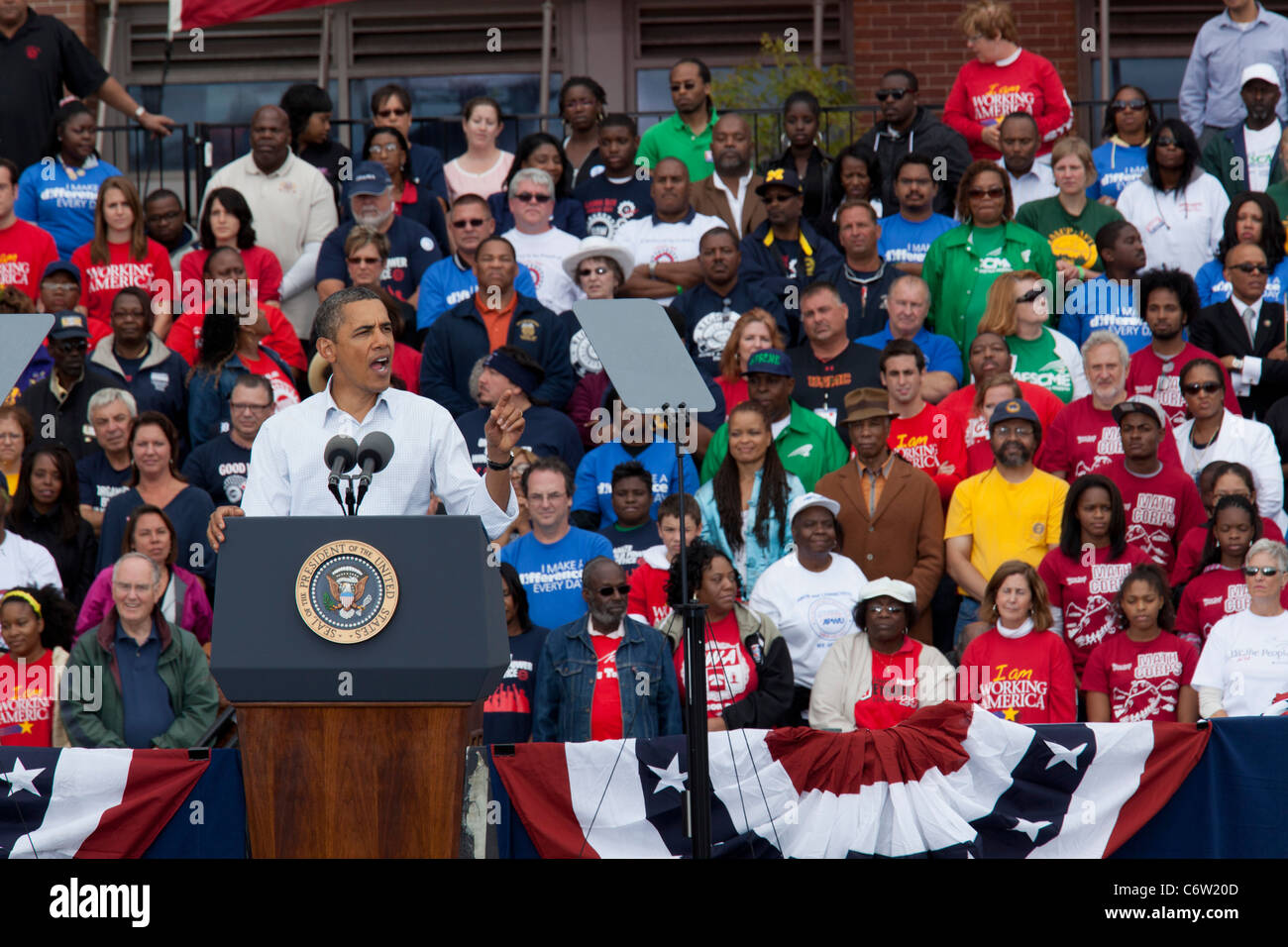 Detroit, Michigan - President Barack Obama speaks at a Labor Day rally ...