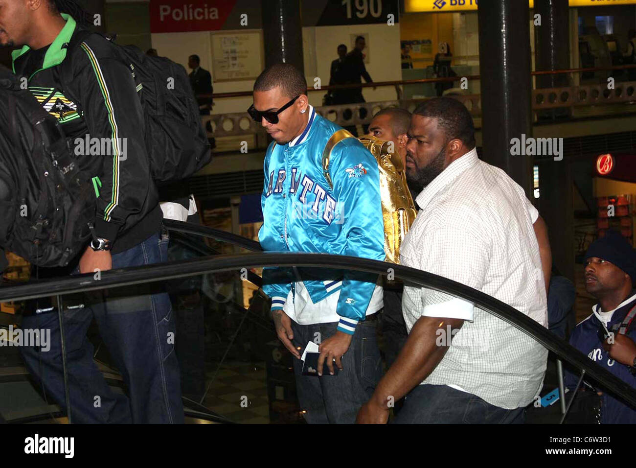 Singer Chris Brown arriving at Sao Paulo airport with his entourage Sao ...