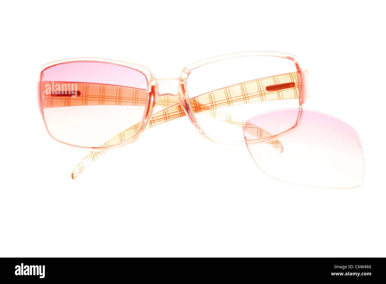red broken eyeglasses isolated on white background Stock Photo - Alamy