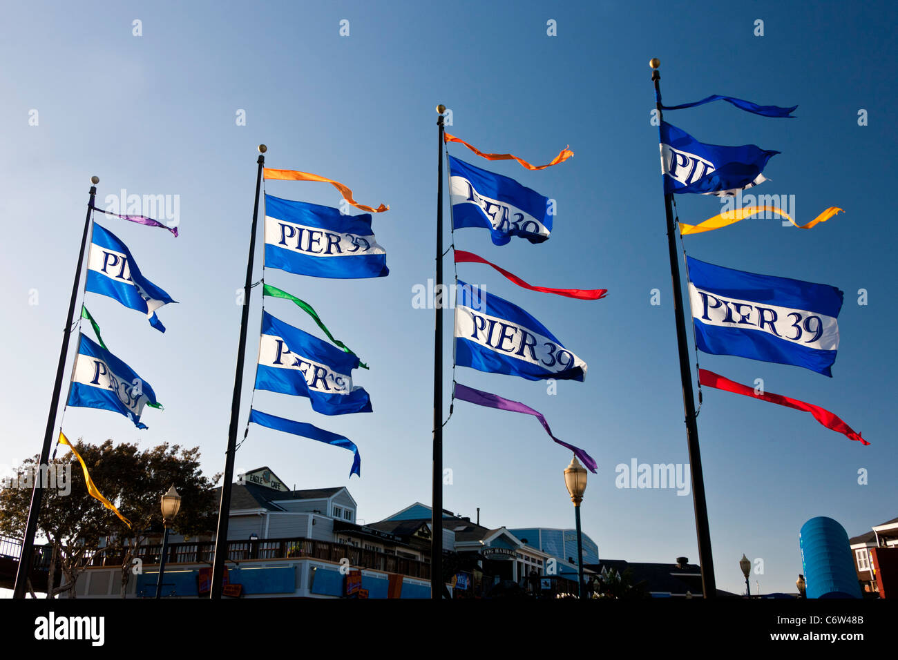 Flags flying at San Francisco's Pier 39 Fisherman's Wharf, California ...