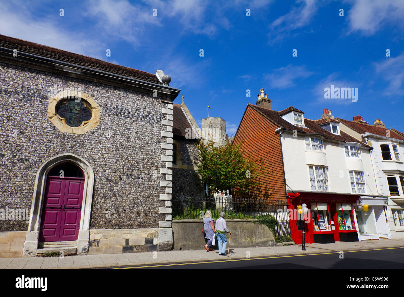 St Michael's Church, castle and High Street in Lewes, East Sussex ...