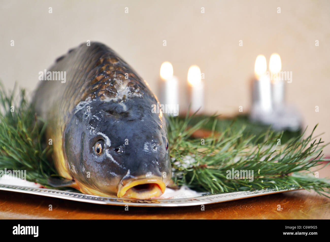 Czech tradition - carp on Christmas table Stock Photo - Alamy