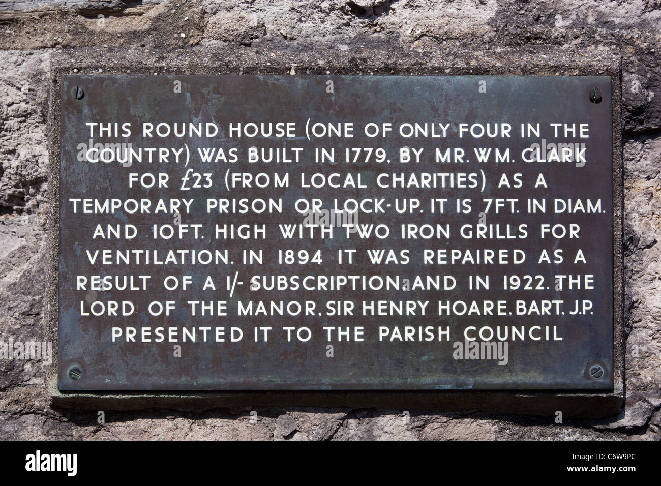 Plaque on the exterior of The Old Lock Up or Round House Castle Cary ...