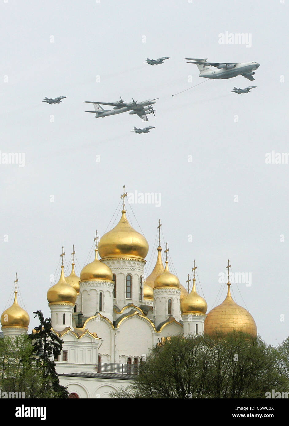 Victory Day Parade Rehearsals in Moscow. Russian Air Force planes ...