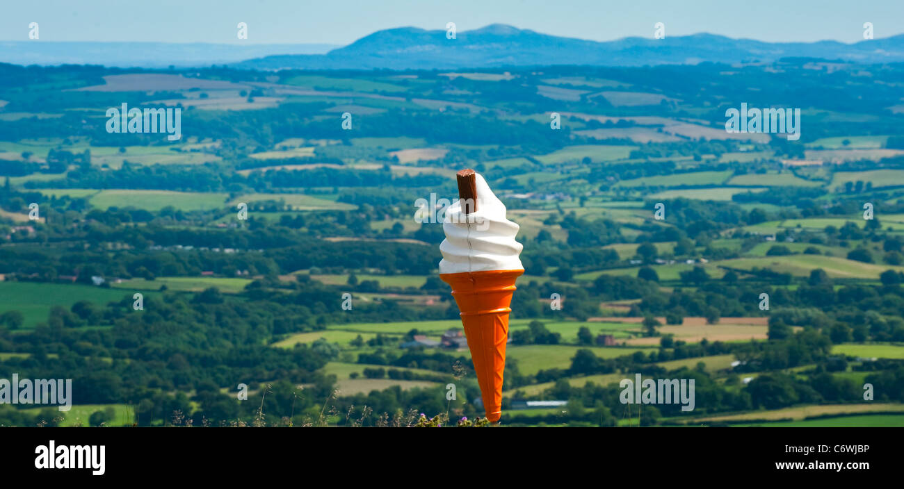 Giant ice cream cone on Clee Hill with Malvern Hills in the distance ...
