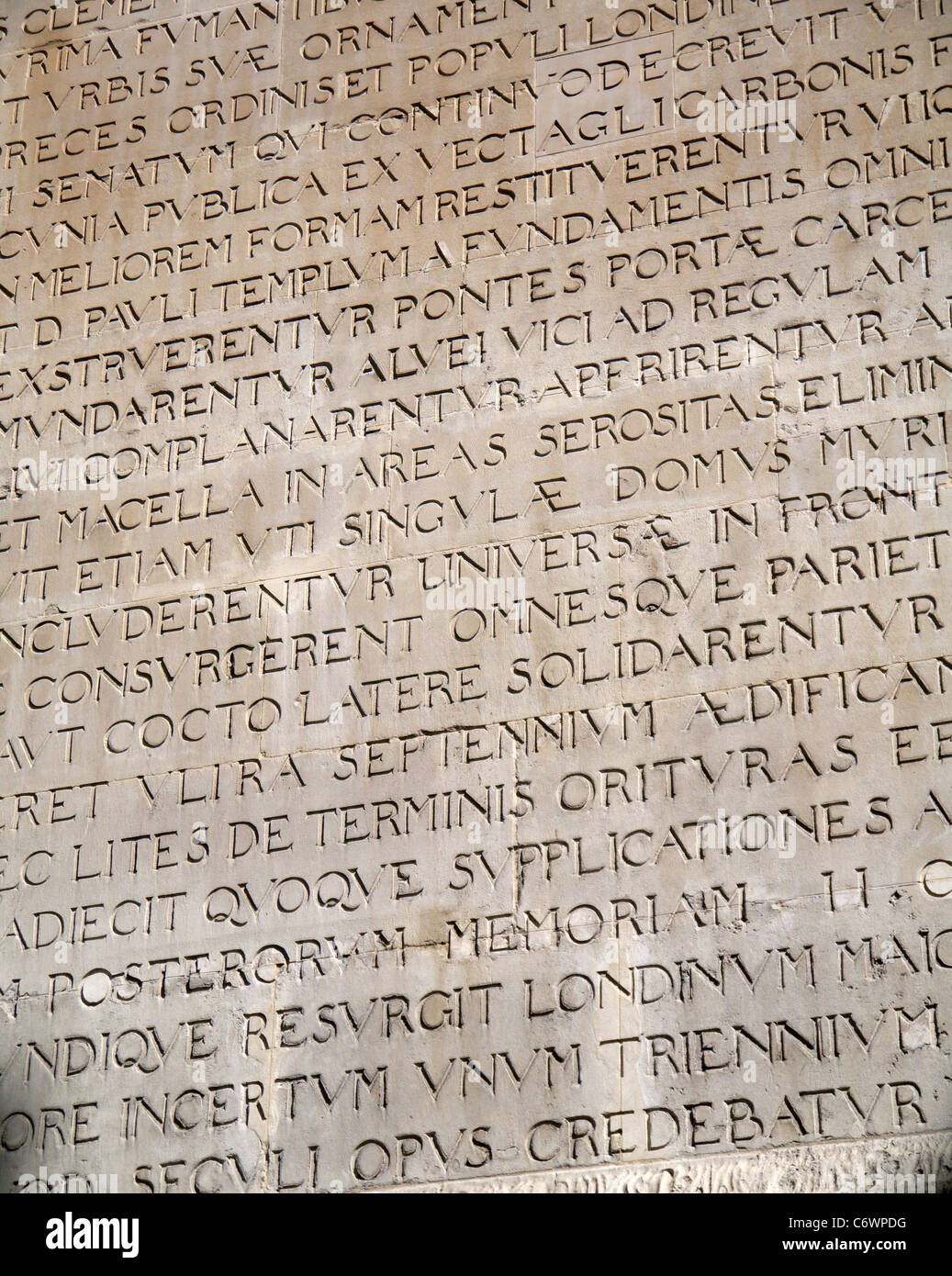 Latin inscription telling how the great fire of London started in 1666 ...