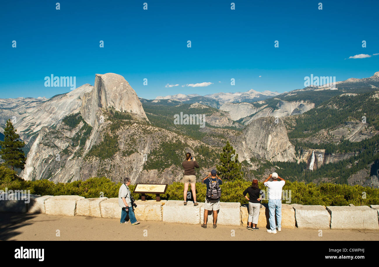The view from Glacier Point at Yosemite National Park, CA. Tourists ...