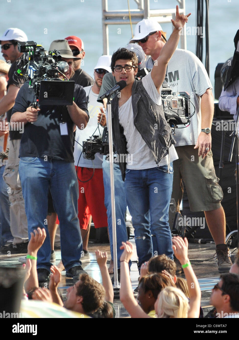 Joe Jonas The Jonas Brothers on the set of their new music video in the ...