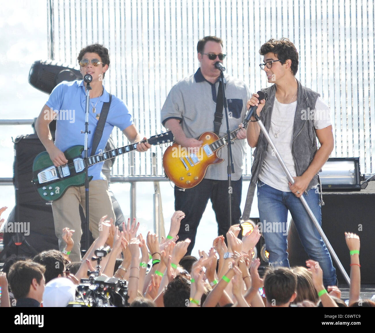 Nick Jonas and Joe Jonas The Jonas Brothers on the set of their new ...