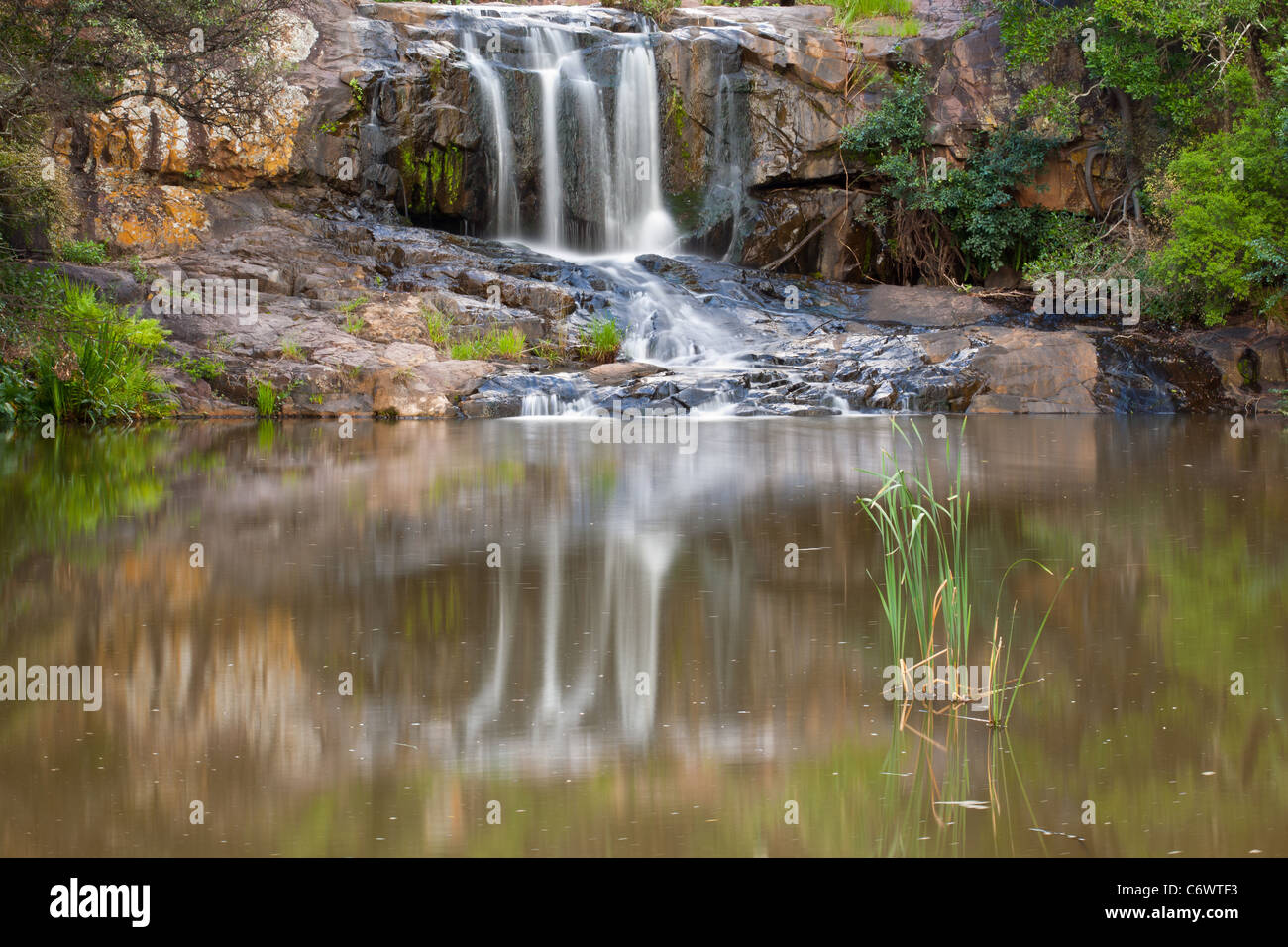 image of waterfall cascading into pond Stock Photo - Alamy