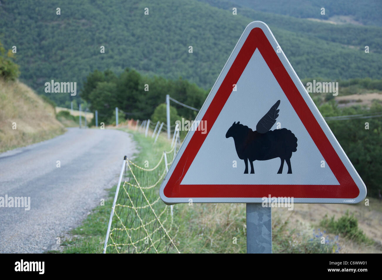 Warning, low flying sheep! This rural French road sign has been ...