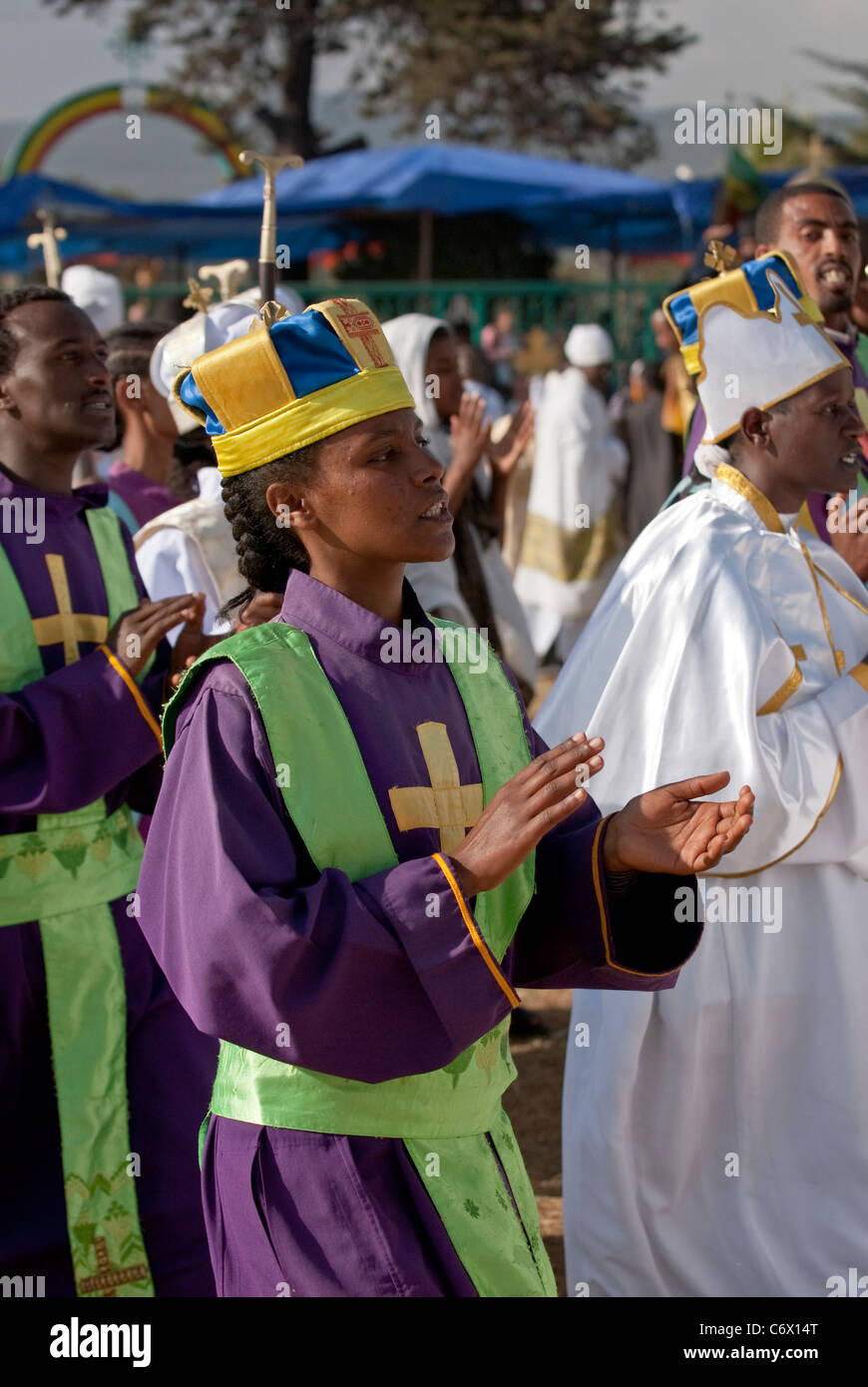 Christian Orthodox devotees singing and clapping as they arrive at the ...