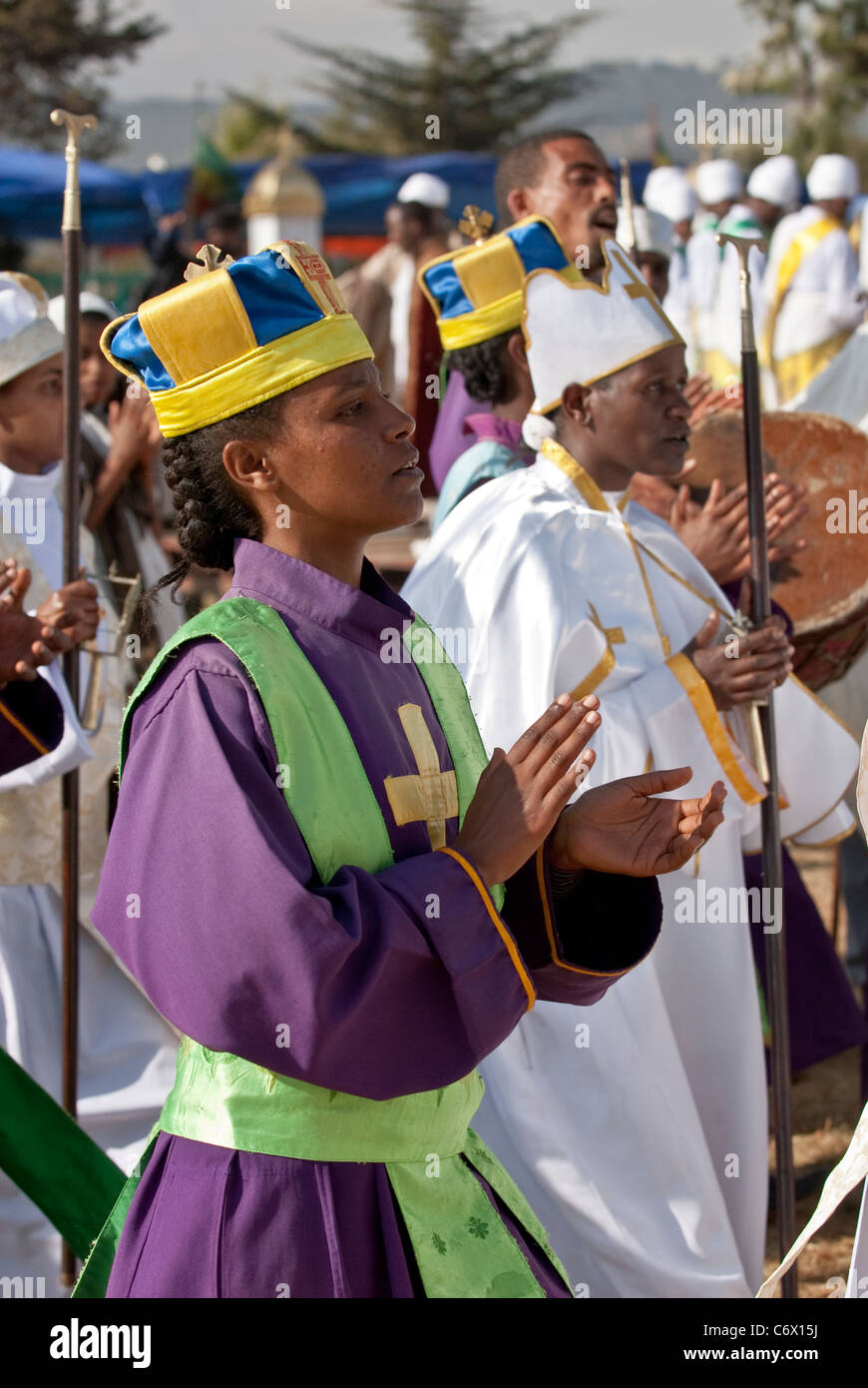 Christian Orthodox devotees singing and clapping as they arrive at the ...