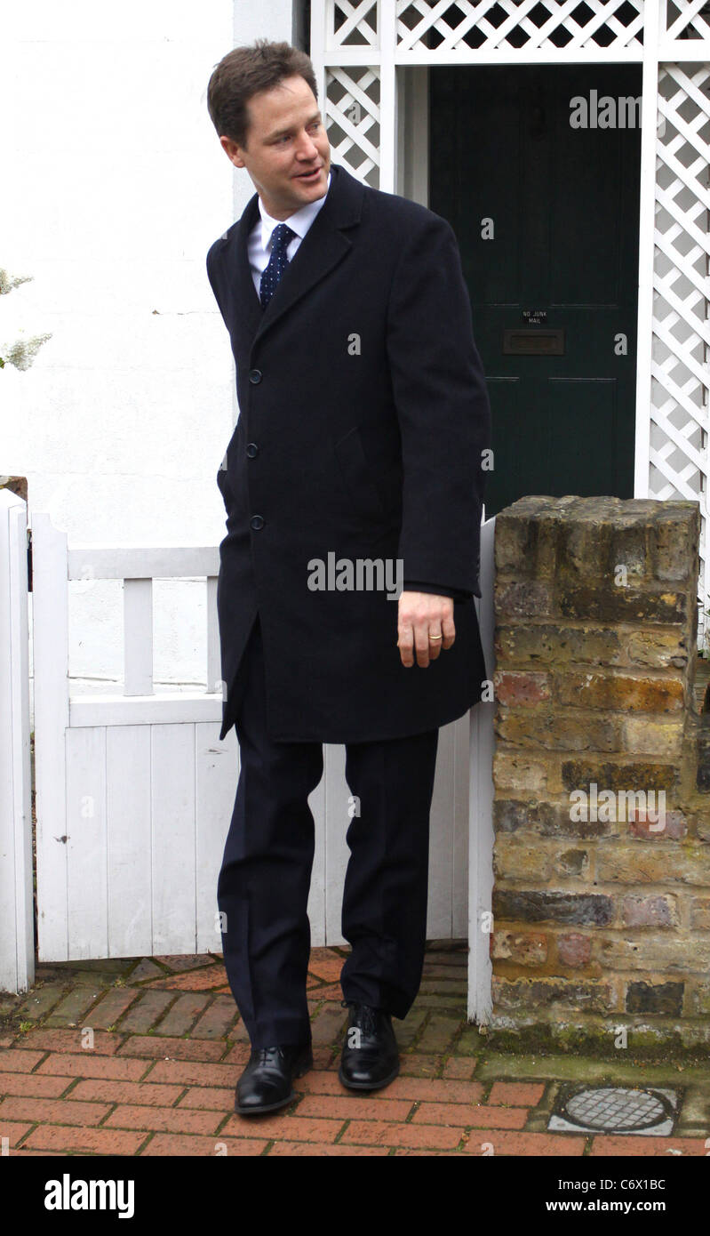 Nick Clegg leaves his home to head to meetings surrounding the U.K ...