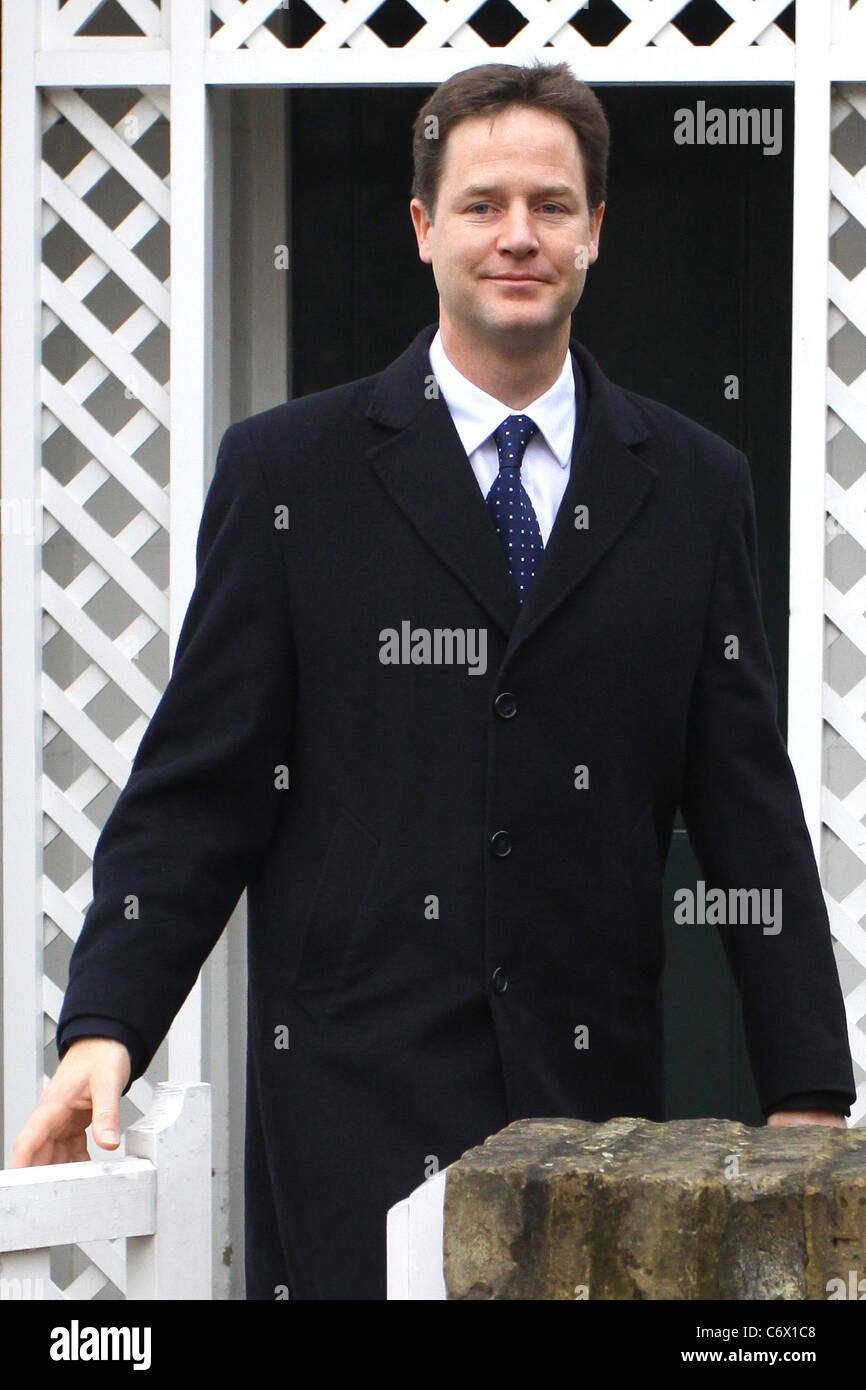 Nick Clegg leaves his home to head to meetings surrounding the U.K ...