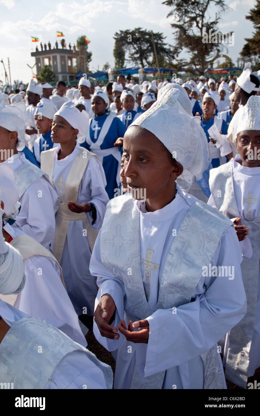 Christian Orthodox devotees singing and clapping as they arrive at the ...