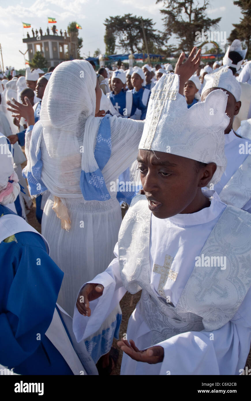 Christian Orthodox devotees singing and clapping as they arrive at the ...