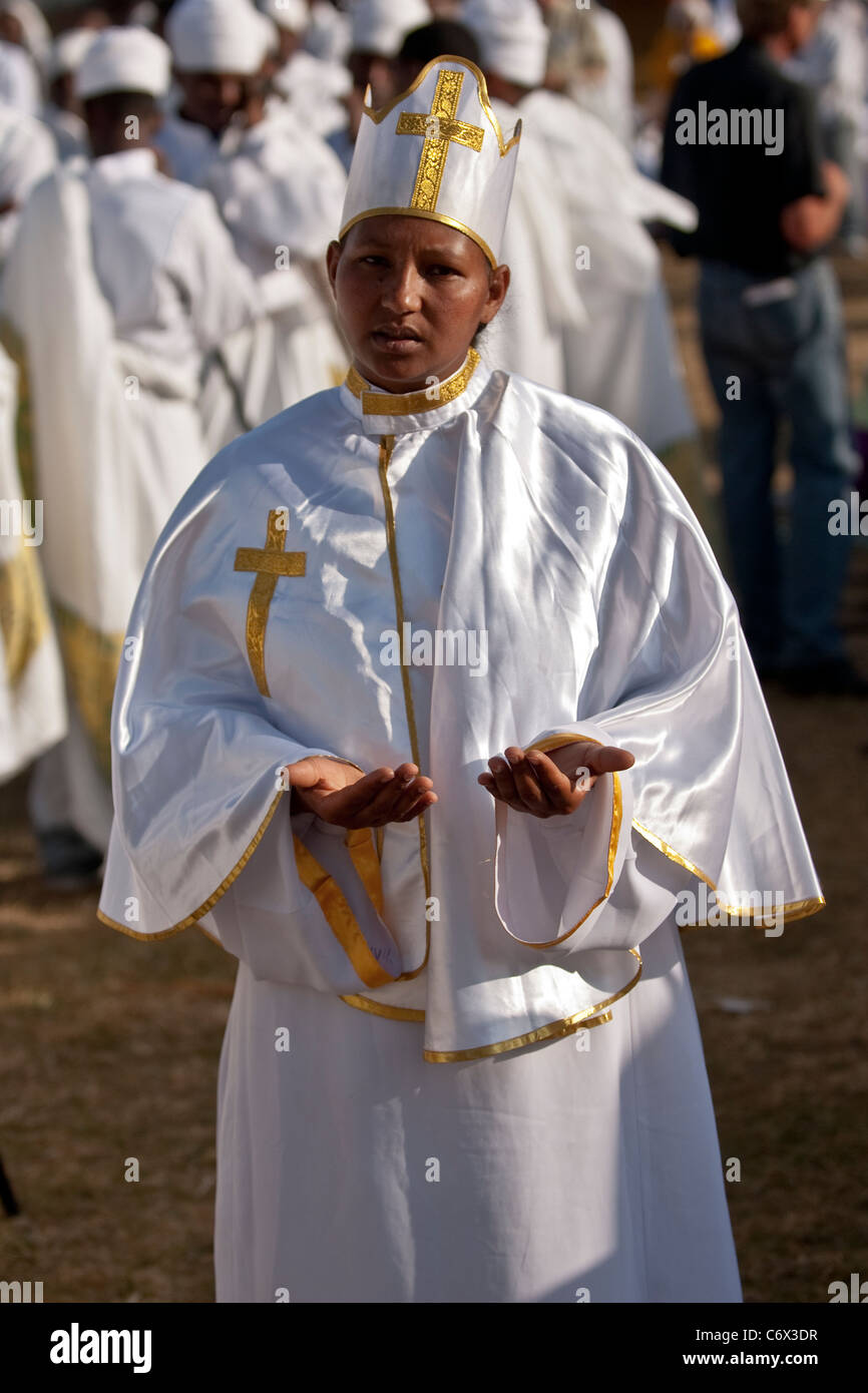 Christian Orthodox devotees singing, clapping and praying at the Timket ...