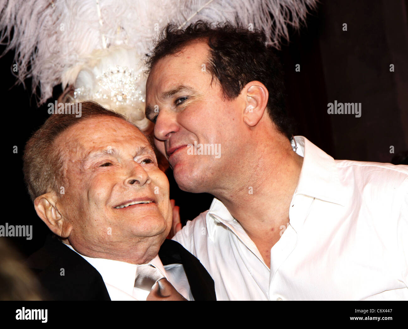 Jerry Herman and Douglas Hodge on stage during the opening night ...