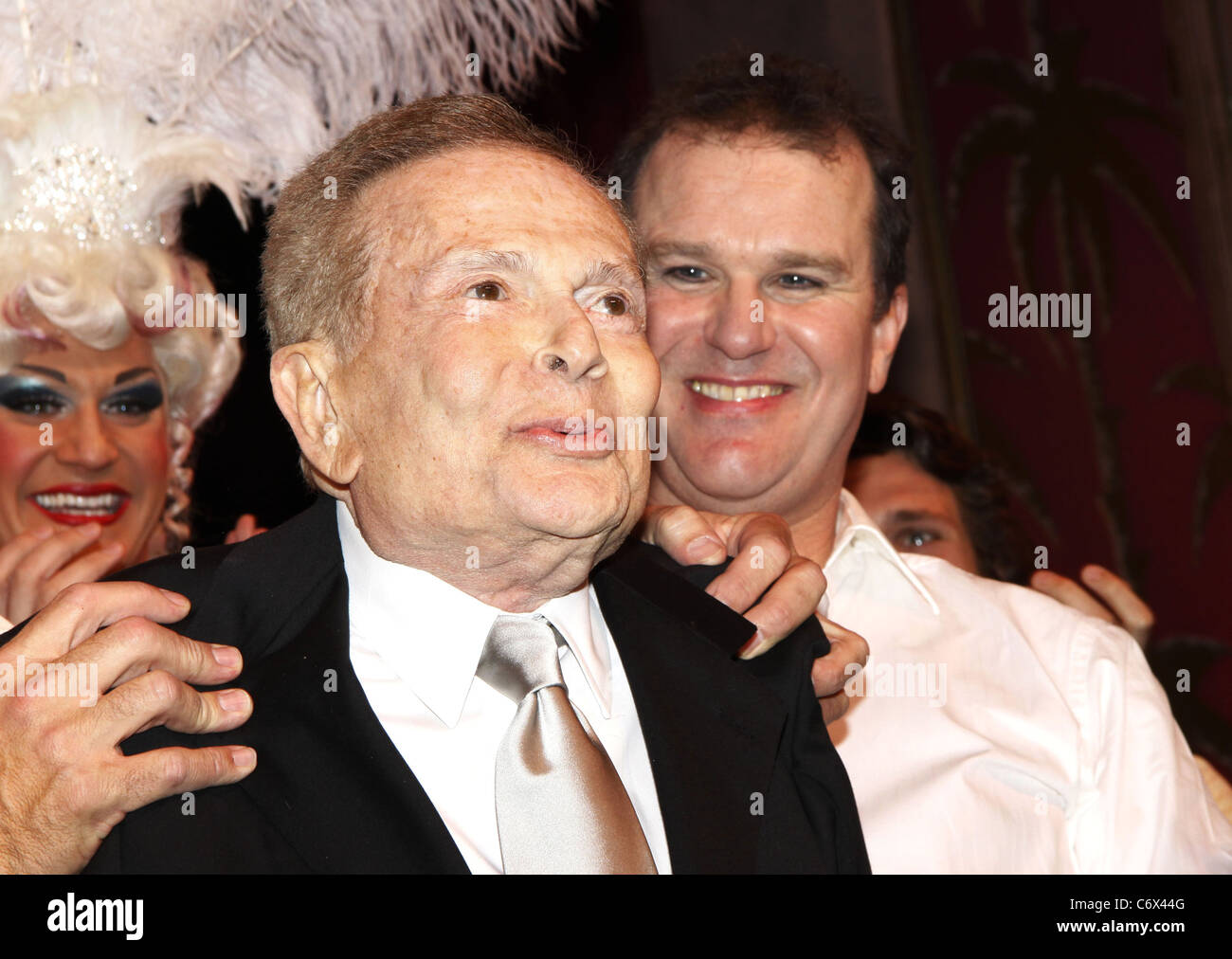 Jerry Herman and Douglas Hodge on stage during the opening night ...
