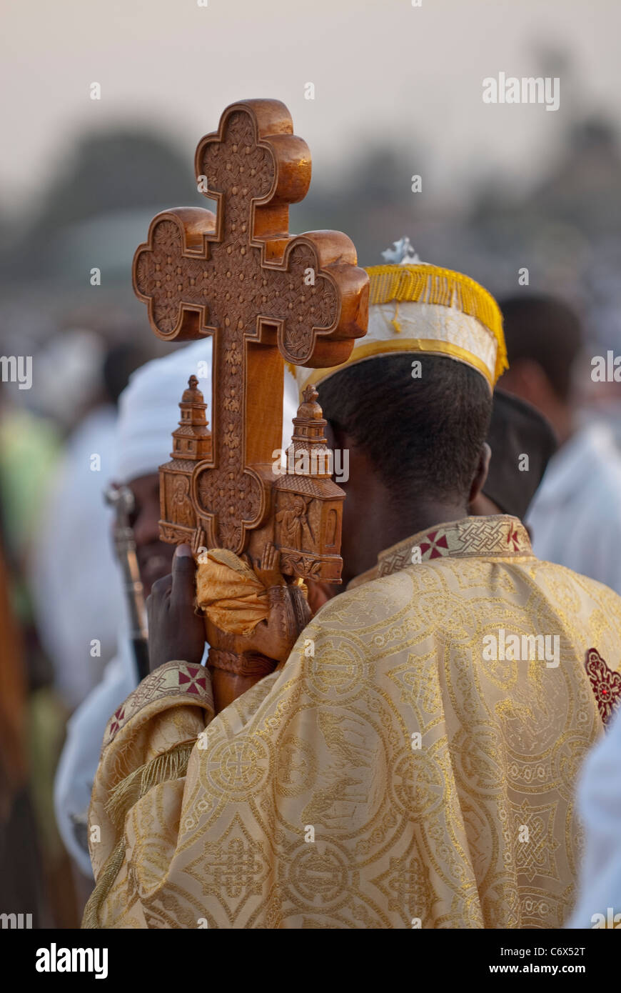 Christian Orthodox devotees holding the Lalibela Cross at the Timket ...