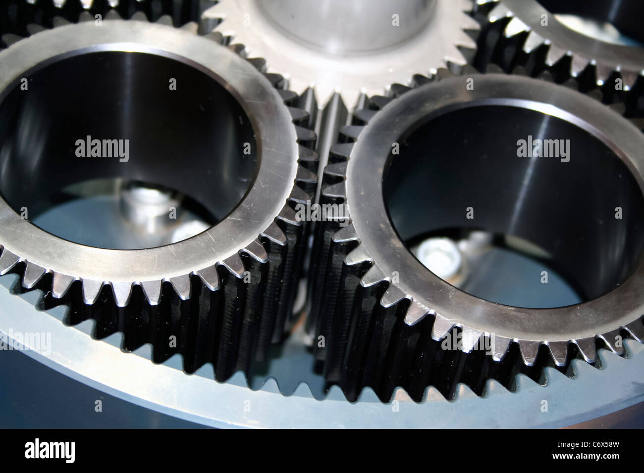 This image shows a close-up of reduction gears used in piston engines ...