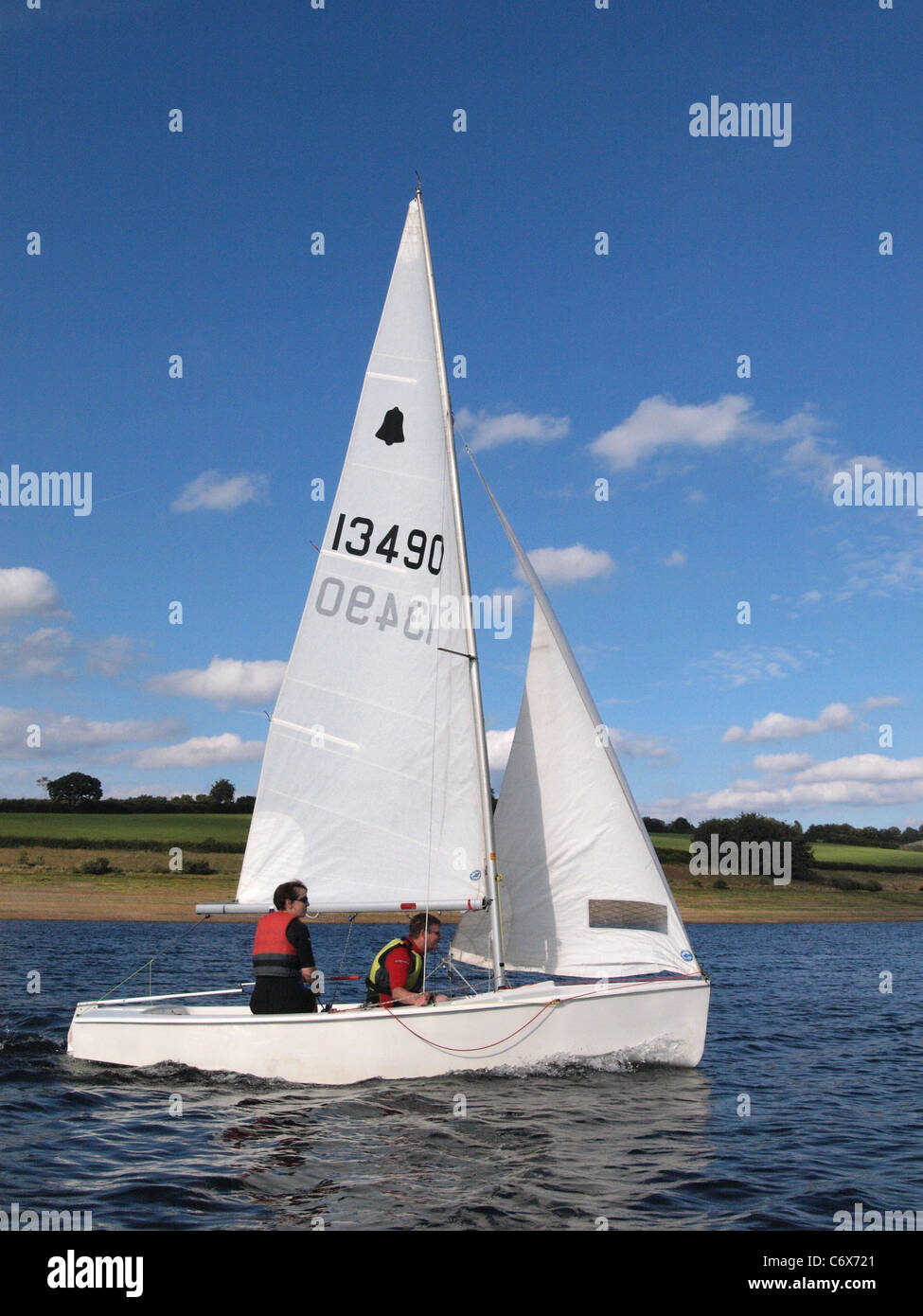 GP14 sailing dinghy on Wimbleball Lake. Somerset. UK Stock Photo - Alamy
