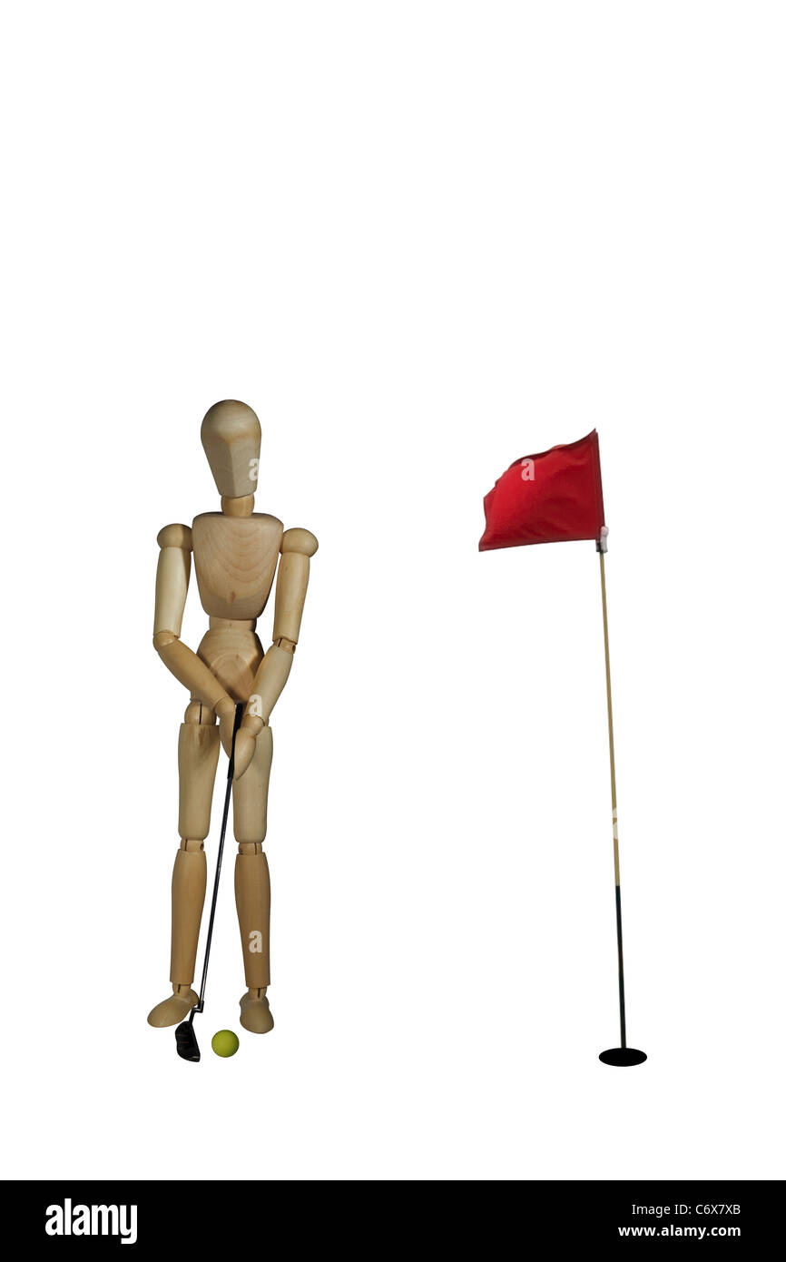 Wooden mannequin playing golf, isolated on white Stock Photo - Alamy