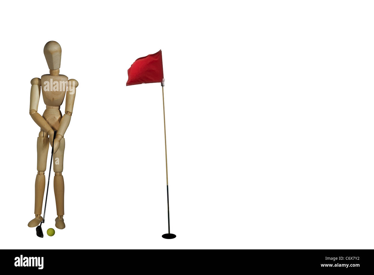 Wooden mannequin playing golf, isolated on white Stock Photo - Alamy